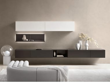 Sectional wall-mounted oak storage wall DAY MOOVE | Composition M505 ...