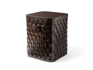 DEMETRA Regenerated leather square laundry container with lid By Pinetti