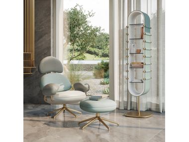 Swivel fabric armchair with footstool ENSIS By Natuzzi Italia design ...