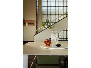 BISCUIT Square marble garden table with Lazy Susan By Exteta