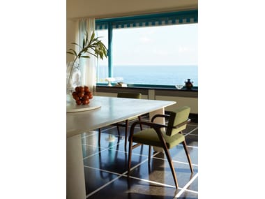 BISCUIT Square marble garden table with Lazy Susan By Exteta