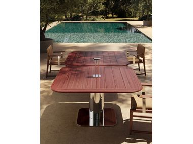 LEVANTE Mahogany and leather garden chair with armrests By Exteta