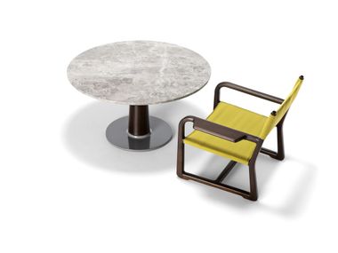 SUNSET Round marble and mahogany garden table By Exteta
