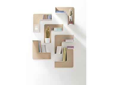 Wooden wall shelf FISHBONE By B-LINE design Favaretto&Partners
