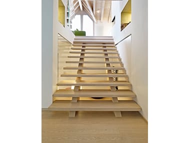 STAIR WITH SELF-SUPPORTING TREAD Three-crossed-layers wooden covering ...