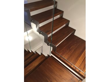 STAIR WITH SELF-SUPPORTING TREAD Three-crossed-layers wooden covering ...