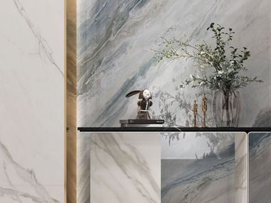 LOCKE BLUE GREY Porcelain stoneware wall/floor tiles with marble effect ...