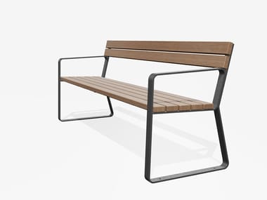 HENRY Steel and wood bench with back By miramondo