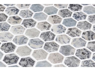 Indoor/outdoor glass mosaic HEX AZULAO BLUE Hex Craquele Collection By ONIX