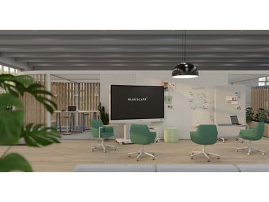 POPPY Swivel fabric training chair with writing tablet By Haworth