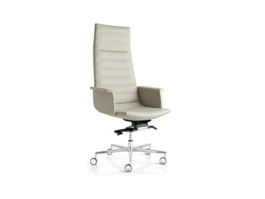 KEY Swivel high-back leather executive chair with 5-spoke base By FREZZA