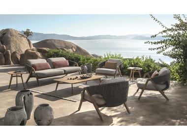 KNIT Rectangular teak garden side table By Ethimo | design Patrick Norguet