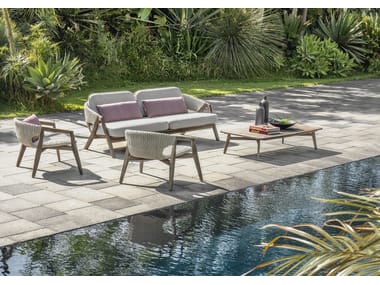 KNIT Rectangular teak garden side table By Ethimo | design Patrick Norguet