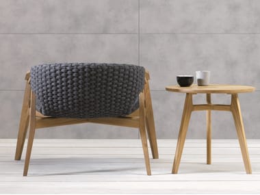 KNIT Round teak garden side table By Ethimo | design Patrick Norguet