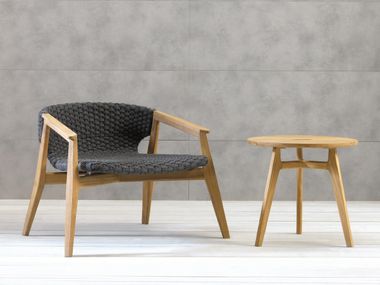 KNIT Round teak garden side table By Ethimo | design Patrick Norguet