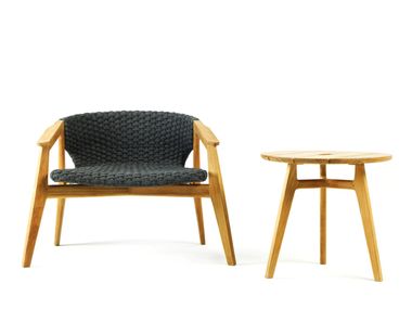 KNIT Round teak garden side table By Ethimo | design Patrick Norguet