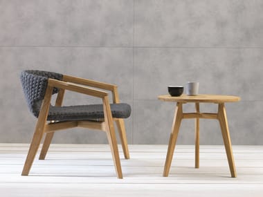 KNIT Round teak garden side table By Ethimo | design Patrick Norguet