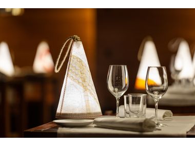 Indirect light cordless recycled material table lamp KNOT By DVELAS