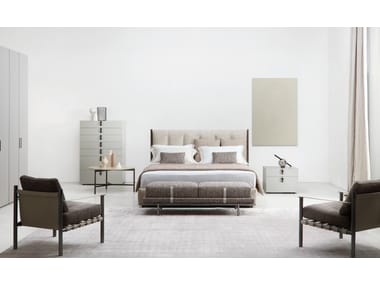 KOI Fabric double bed with high headboard By Flou