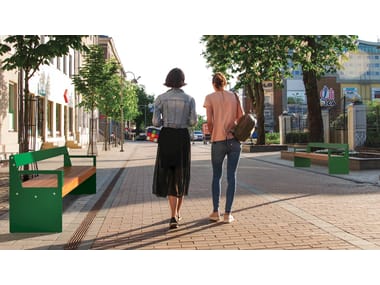 LENA Steel and wood bench with back with armrests By City Design