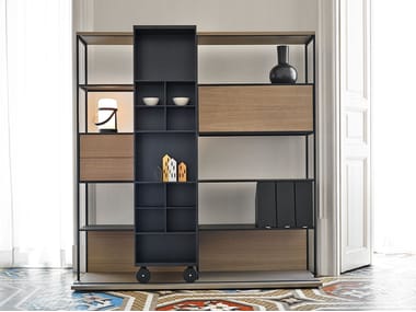 LITERATURA OPEN Open wooden bookcase with casters By Punt | design ...