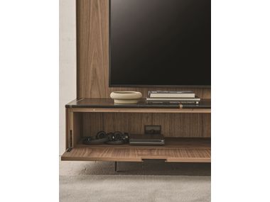 MATICS | TV cabinet Modular walnut TV cabinet with flap doors By Porada ...
