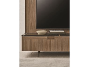 MATICS | TV cabinet Modular walnut TV cabinet with flap doors By Porada ...