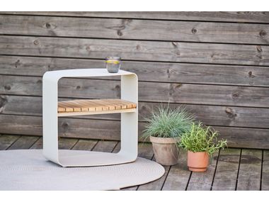 MINDO 109 Aluminium and teak garden side table with integrated magazine ...