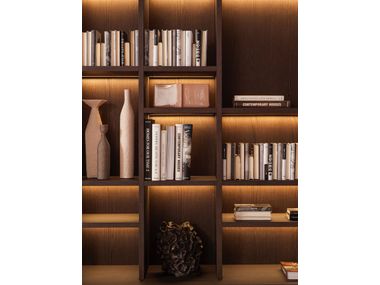505 UP SYSTEM Sectional wooden bookcase with built-in lights By Molteni ...