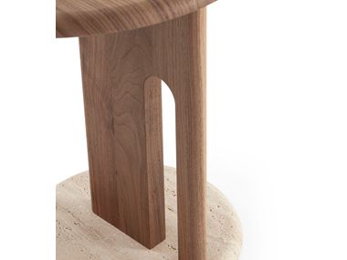 AMBROGIO Side table with travertine base and walnut frame By Morica Design