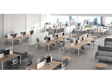 NEXO Multiple rectangular wood veneer office desk By Ofifran