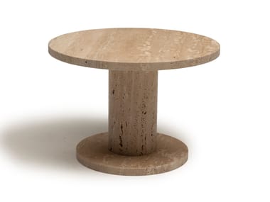 TEMPIO Round travertine coffee table By Natuzzi Italia | design Fabio Novembre