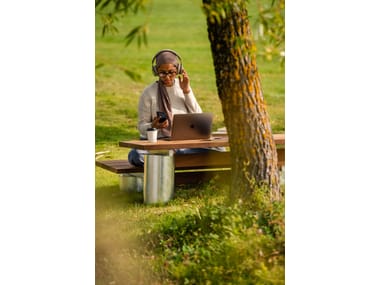 PLINTH Rectangular steel and wood table for public areas By VESTRE ...