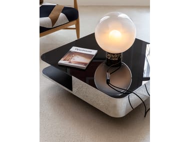 LOUNGE 70s style rectangular wood and glass coffee table for living ...