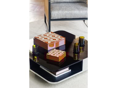 LOUNGE 70s style rectangular wood and glass coffee table for living ...