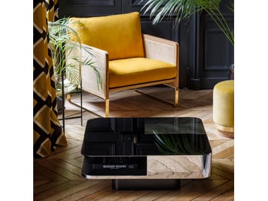 LOUNGE 70s style rectangular wood and glass coffee table for living ...