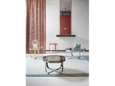 RING Octagonal glass and iron coffee table By Saba Italia