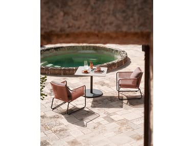 BUTTON Round teak garden side table By RODA