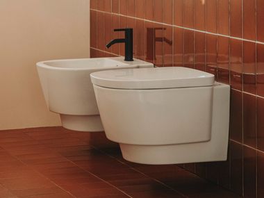 TURA 346697..0 Wall-hung rimless porcelain toilet By Roca
