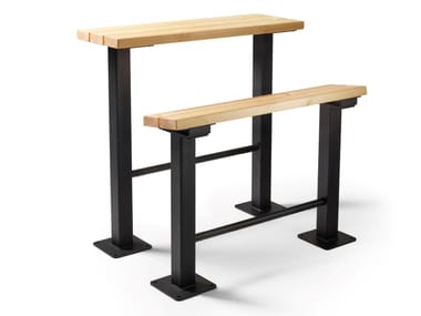 SCHOOLYARD High rectangular steel and wood table for public areas By ...