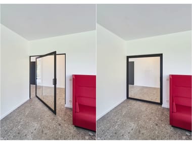 PIVOTING ROOM DIVIDERS Glass and aluminium offset axis pivot door By ...