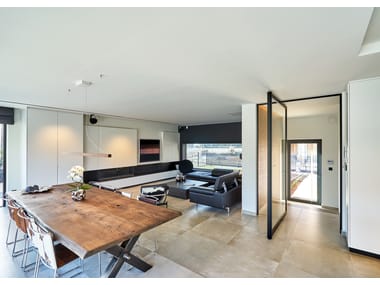 PIVOTING ROOM DIVIDERS Glass and aluminium offset axis pivot door By ...