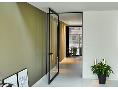 PIVOTING ROOM DIVIDERS Glass and aluminium offset axis pivot door By ...