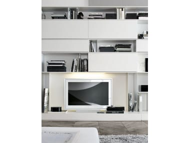 Módulo de arrumação de parede modular de madeira com suporte para TV ...