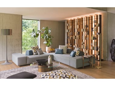 Upholstered modular fabric bench with back SOFTBENCH By Flou