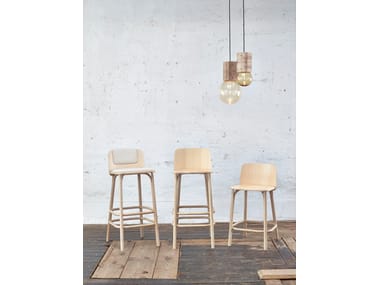 SPLIT Wooden stool with footrest By TON | design Arik Levy