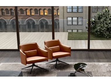 STANFORD Swivel tanned leather armchair with armrests By Poliform ...