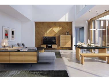 STRIPE Wood veneer bench By Woodman