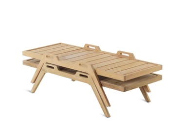 SYNTHESIS Low stackable rectangular teak coffee table By Unopiù