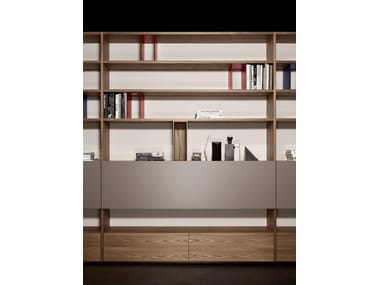 SYSTEM 2018 Wall-mounted walnut bookcase By Porro | design Piero Lissoni